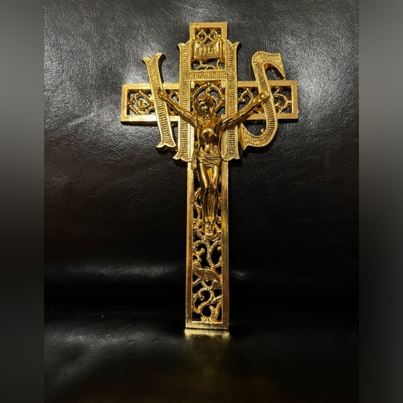 Accents | Gold Brass Metal Christian Crucifix Cross Ihs Jesus 9x55vtg ...